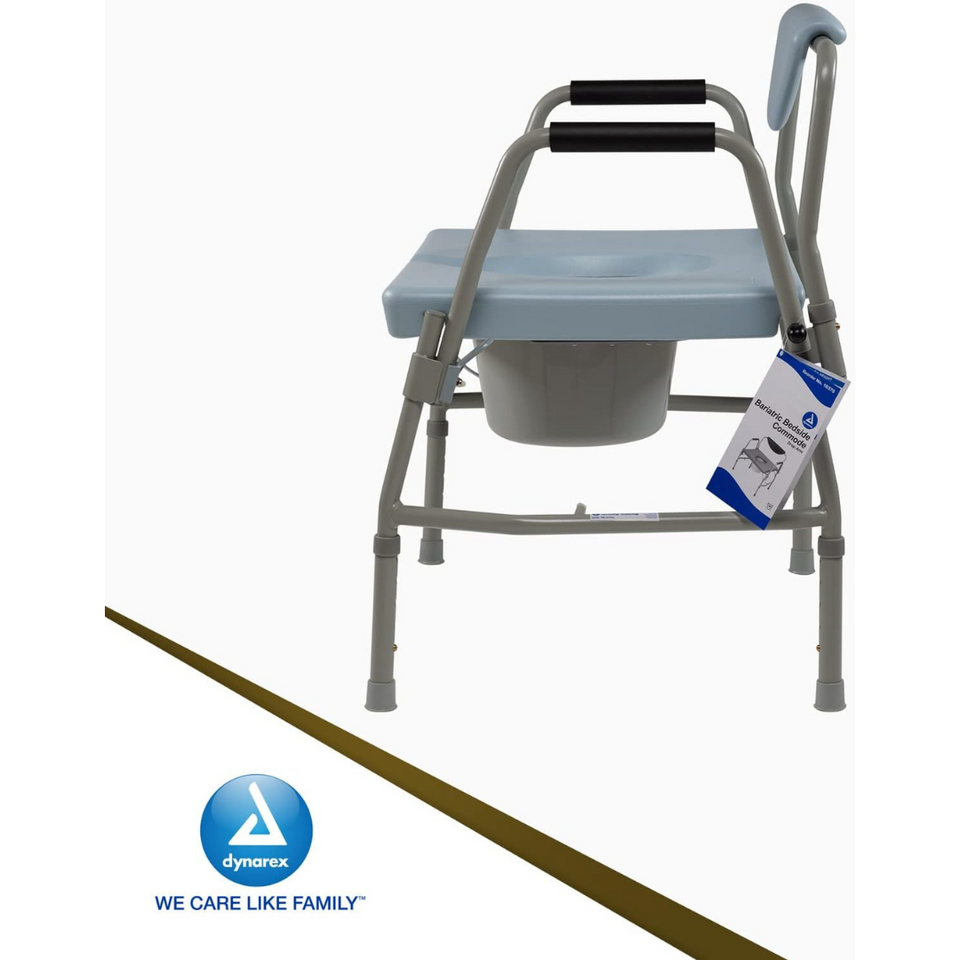 Dynarex Extra Wide Bariatric Drop Arm Bedside Commode - 1,000 lb Cap