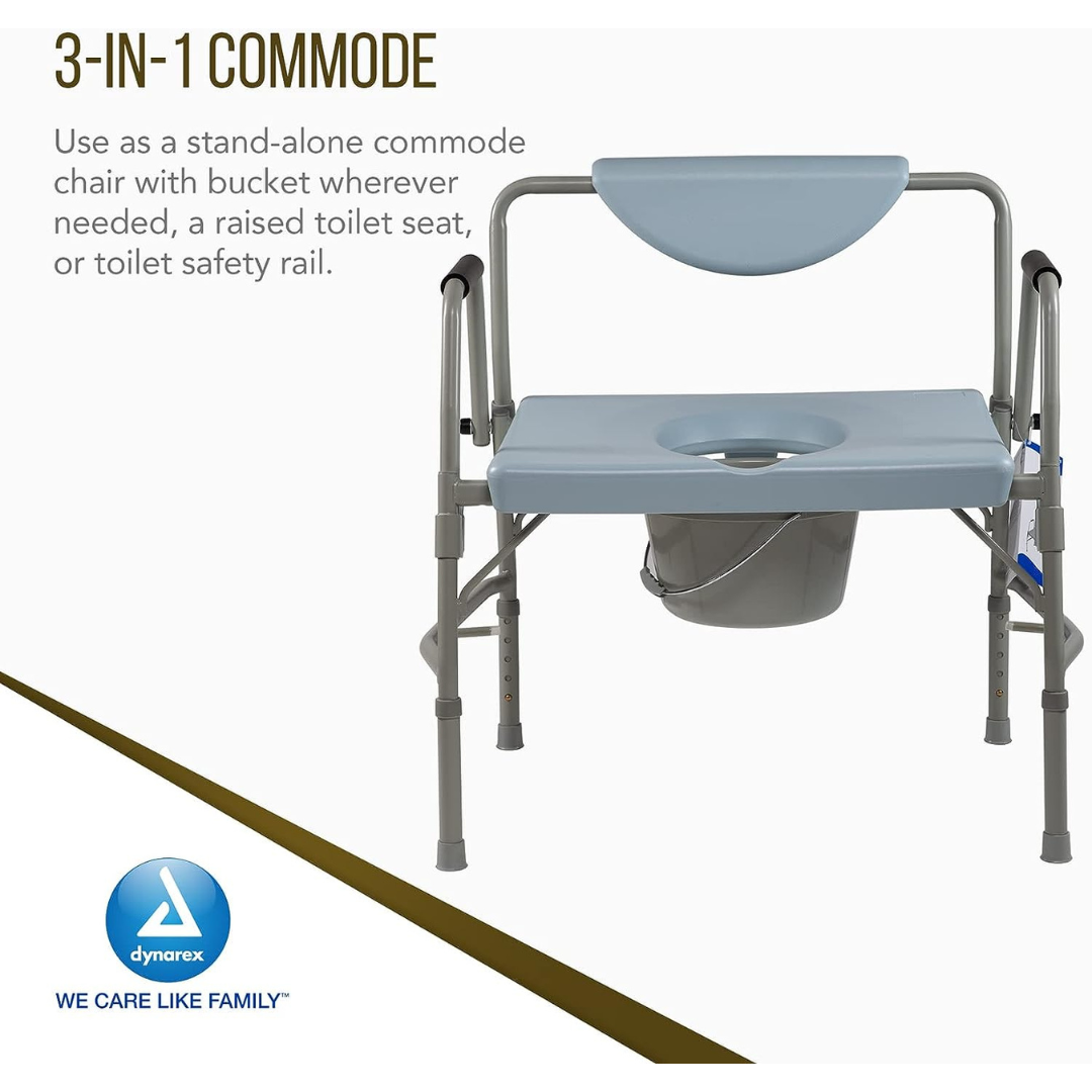 Dynarex Extra Wide Bariatric Drop Arm Bedside Commode - 1,000 lb Cap