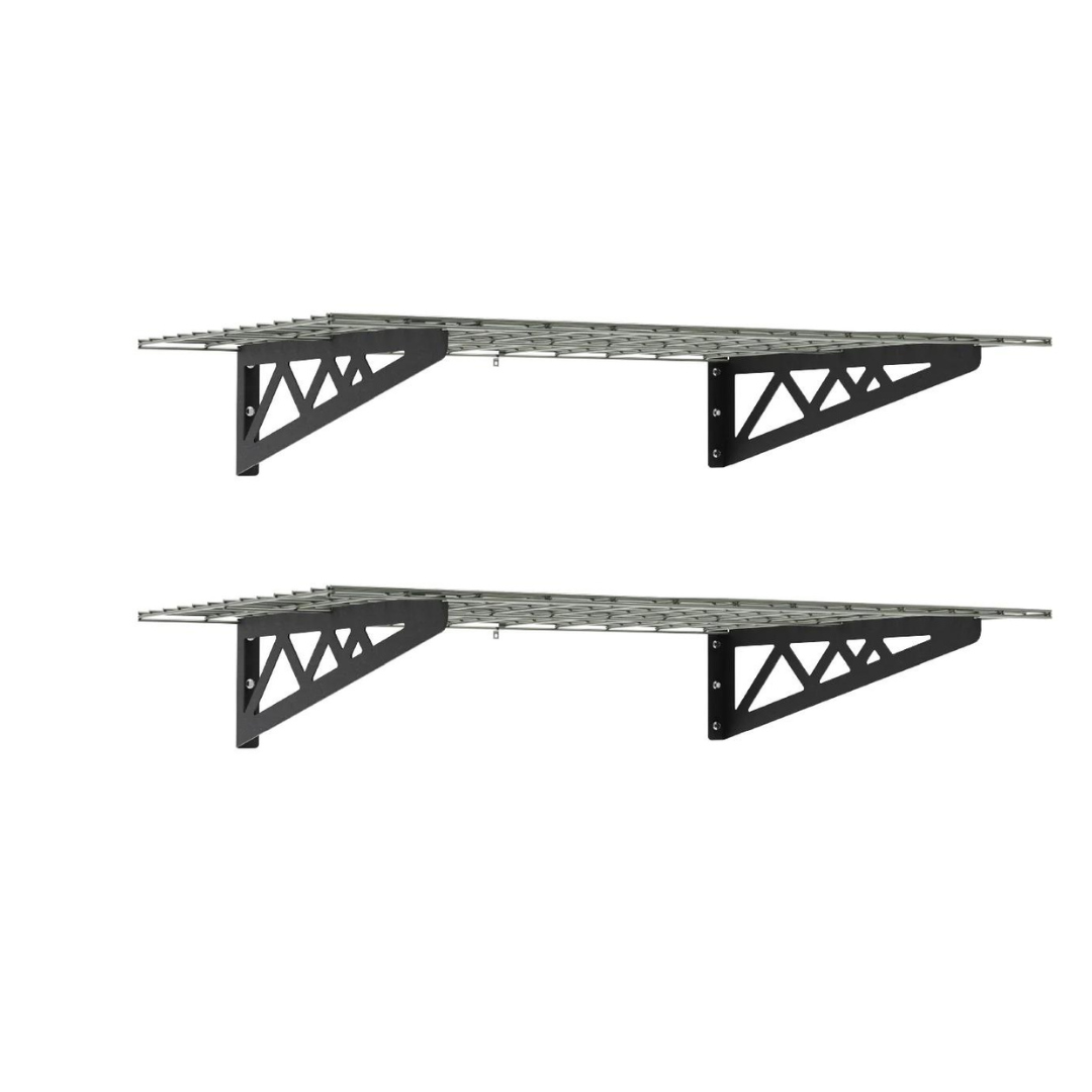 SafeRacks Garage Wall Shelves - 2 Pack Combo Set with 4 Hanging Hooks