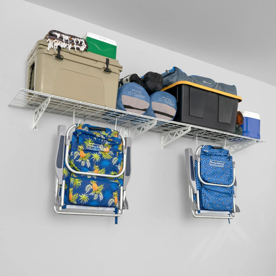 SafeRacks Garage Wall Shelves - 2 Pack Combo Set with 4 Hanging Hooks
