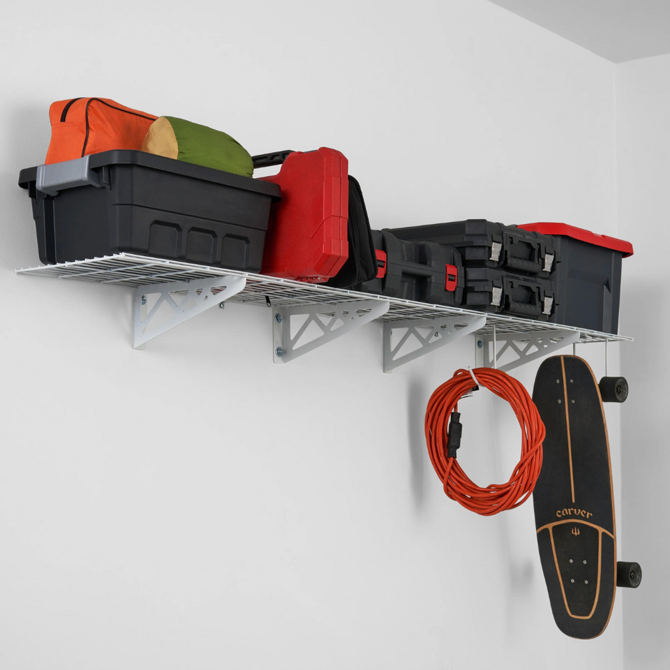 SafeRacks Garage Wall Shelves - 2 Pack Combo Set with 4 Hanging Hooks