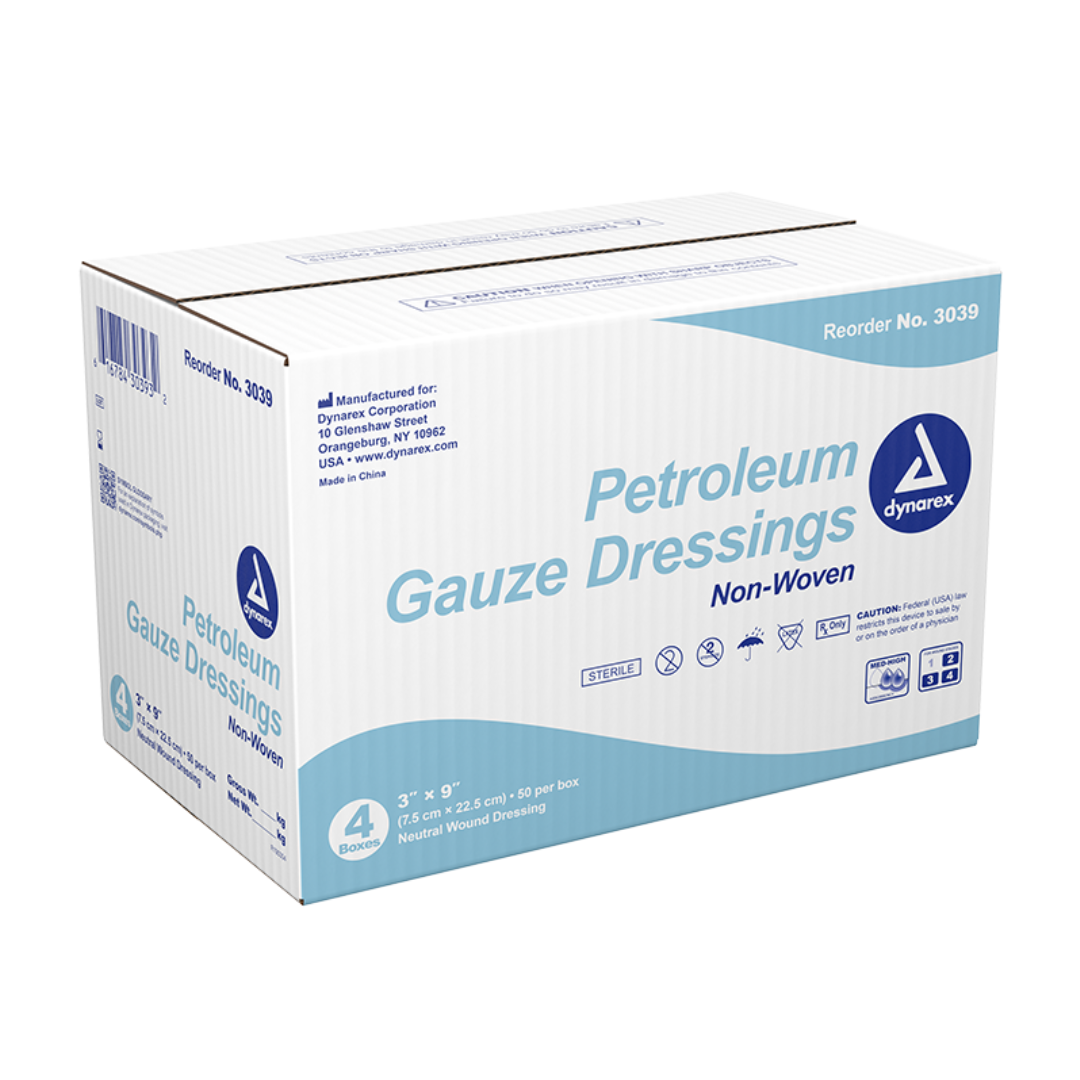 Dynarex Petroleum Gauze Dressings - Sterile, Non-Adherent & 3" x 9"