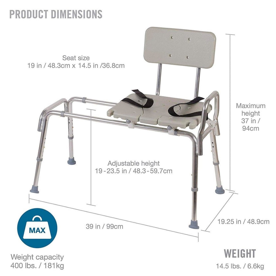 DMI® Sliding Bariatric Transfer Shower Bench with Cut-Out Seat