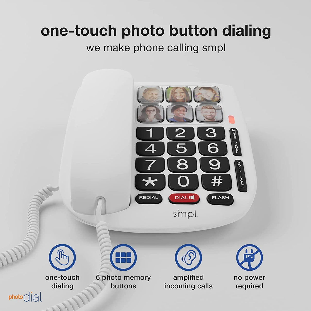 SMPL Photo Dial Phone - 6 One-Touch Photo Memory Buttons