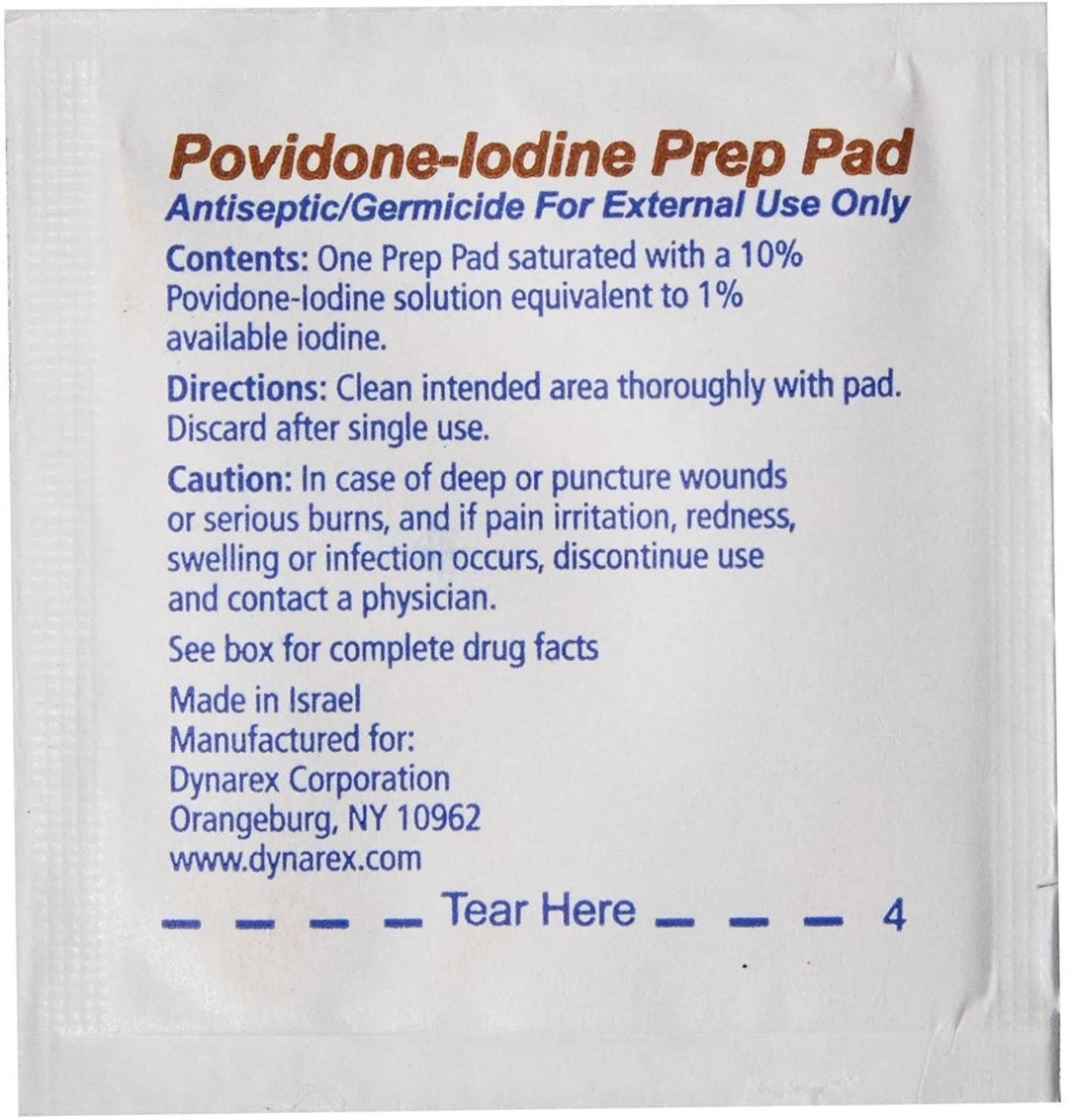 Dynarex Povidone Iodine Antiseptic Prep Pads - Medium - 100 Per Box