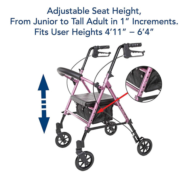 Carex Step 'N Rest Aluminum Folding Rollator Walker w/ Seat & Storage