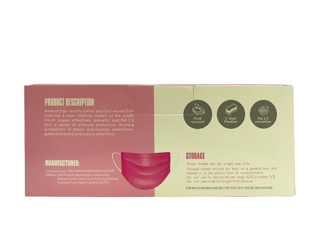 MaskWise Pink Disposable Protective 3Ply Face Masks - Box of 50