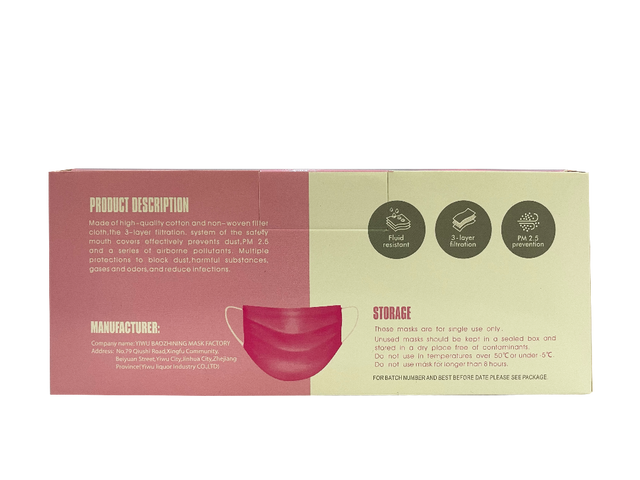 MaskWise Pink Disposable Protective 3Ply Face Masks - Box of 50