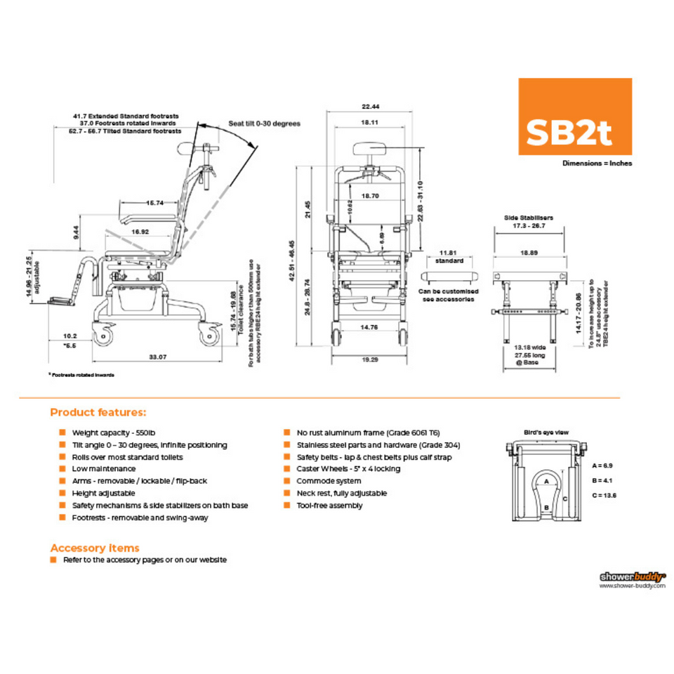 Showerbuddy SB2T Tubbuddy Tilting Shower Rolling Bathing System