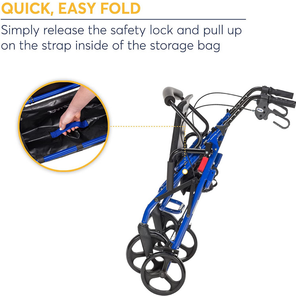 Drive Medical Duet Hybrid Transport Chair Rolling Walker - 795 Series