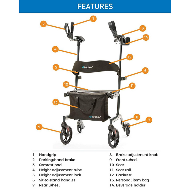 UpWalker Lite Folding Rolling Upright Mobility Walker - Weighs 15.5 lb