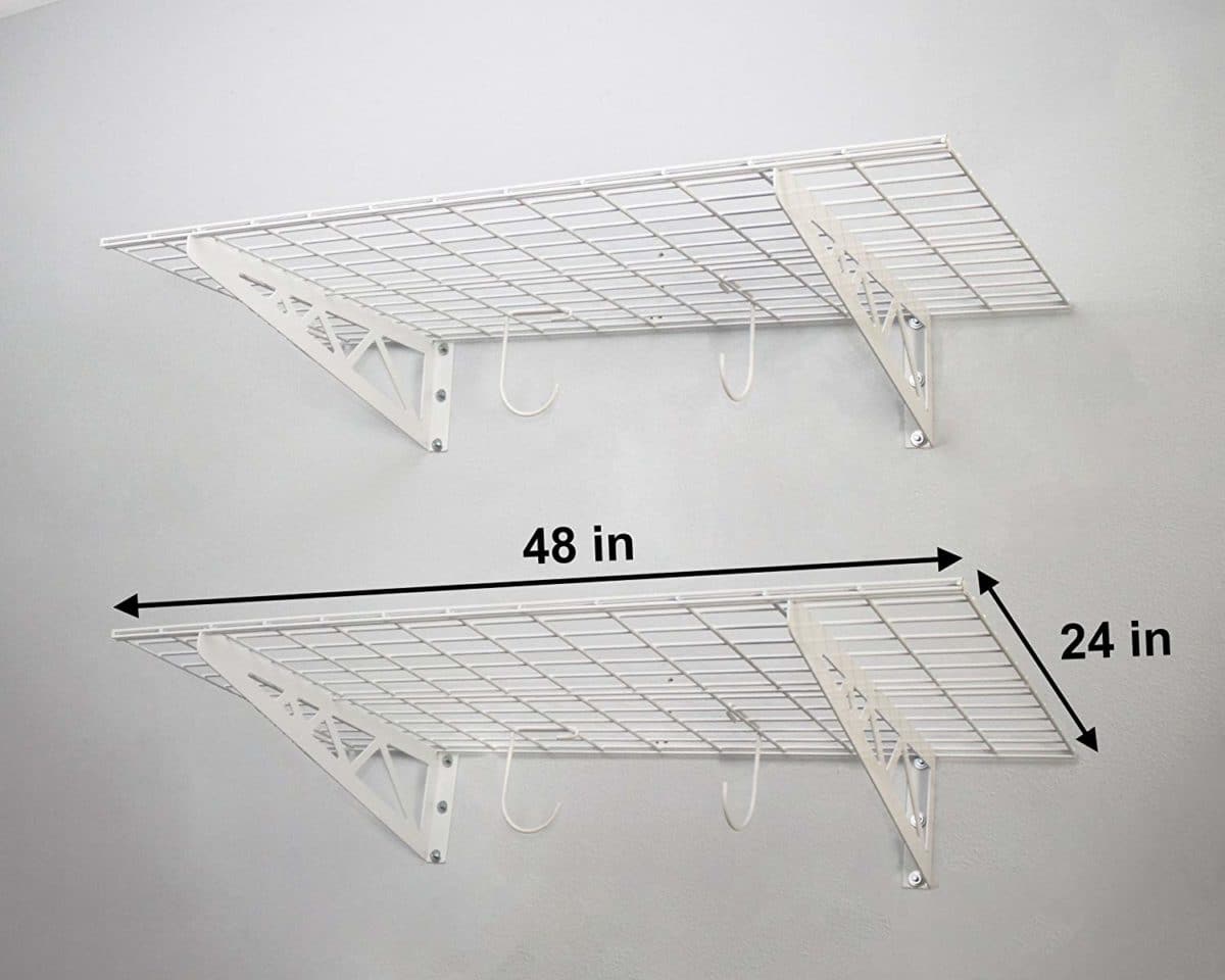 SafeRacks Garage Wall Shelves - 2 Pack Combo Set with 4 Hanging Hooks