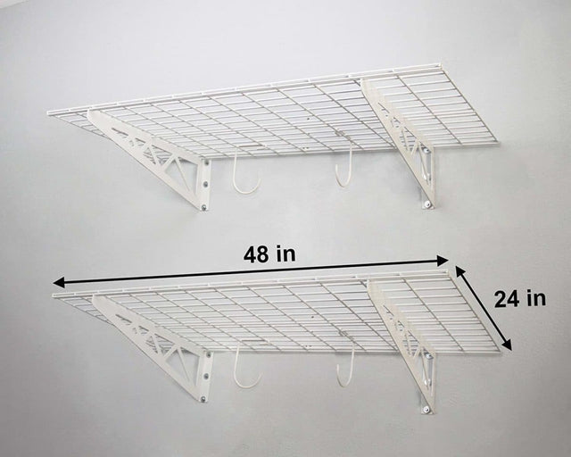 SafeRacks Garage Wall Shelves - 2 Pack Combo Set with 4 Hanging Hooks