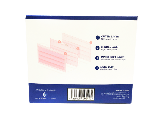 MaskWise Pink Disposable Protective 3Ply Face Masks - Box of 50