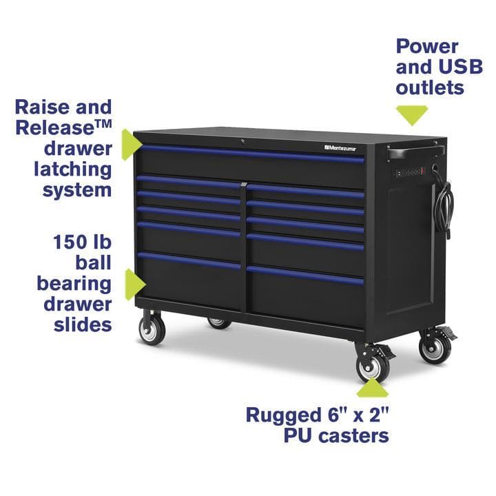 Montezuma 56 X 24 Inch Tool Box & Rolling Tool Cabinet W/ Power Outlets
