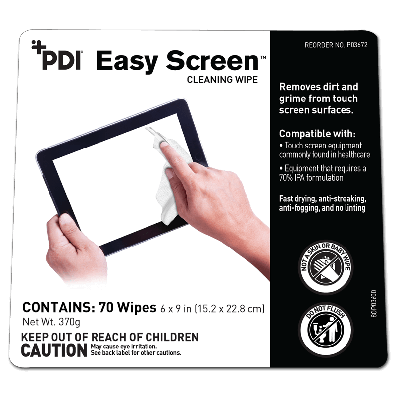 PDI Easy Screen Touchscreen Cleaning Wipes - Large 6" x 9"